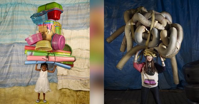 People Carry Their Life's Burden On Their Heads In A Symbolic Series Of ...